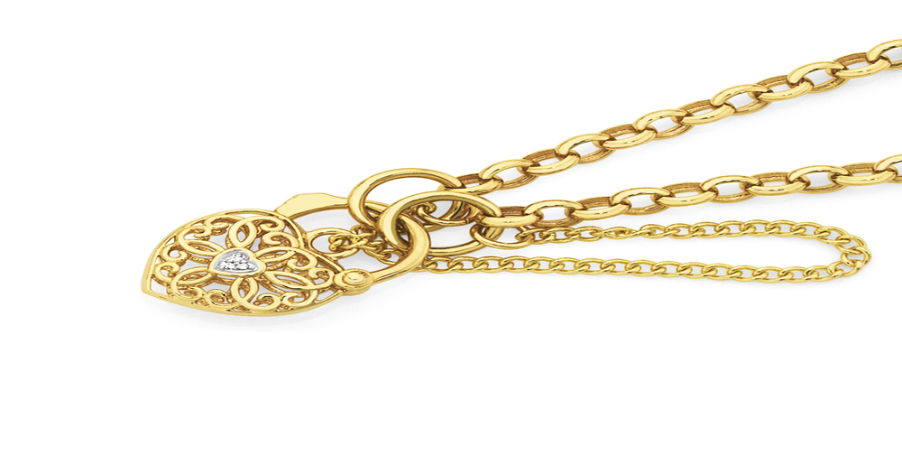 9ct, 19cm Solid Belcher Diamond Padlock Bracelet | Goldmark (NZ)