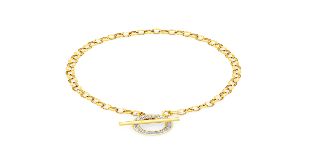 9ct, 19cm Two Tone Gold T-bar Fob Bracelet | Goldmark (NZ)