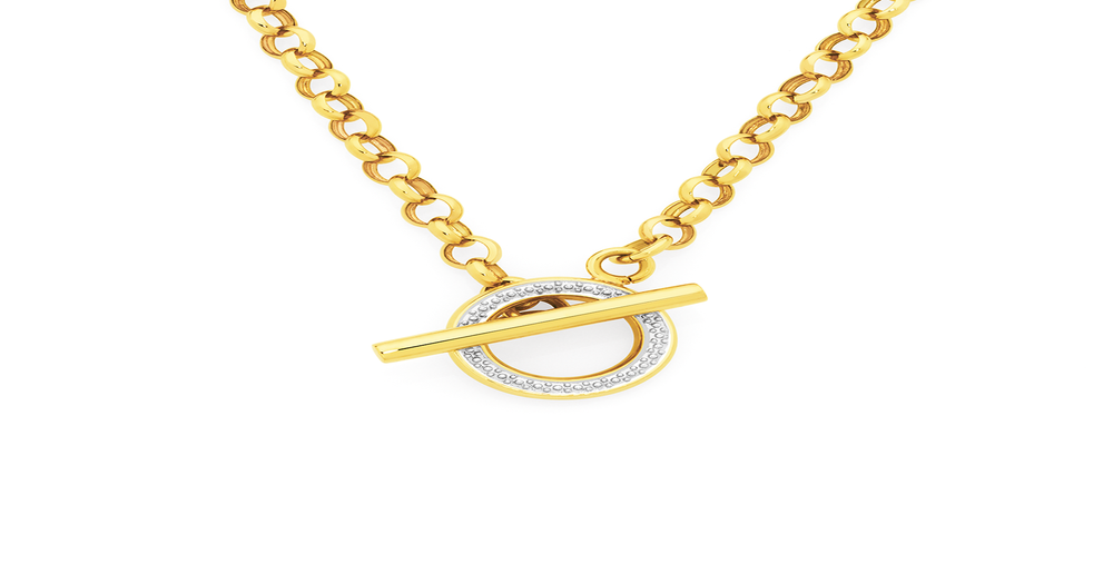 9ct, 45cm Two Tone Gold T-bar Fob Necklace | Goldmark (NZ)