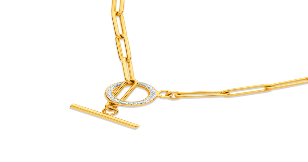 9ct, 50cm Paperclip Link Chain With Two Tone T-bar Clasp | Goldmark (NZ)