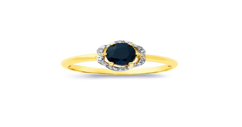 9ct, Black Sapphire And Diamond Ring in Blue | Goldmark (NZ)