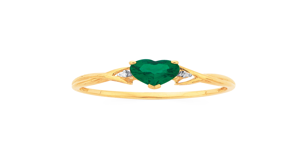 9ct, Created Emerald & Diamond Heart Ring in Green | Goldmark (NZ)