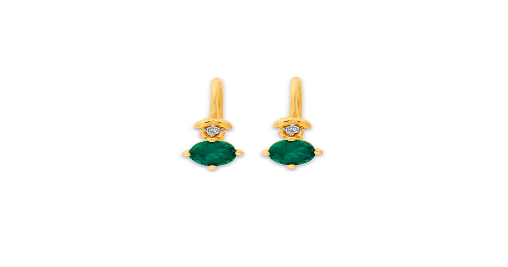9ct, Created Emerald & Diamond Hook Earrings in Green | Goldmark (NZ)