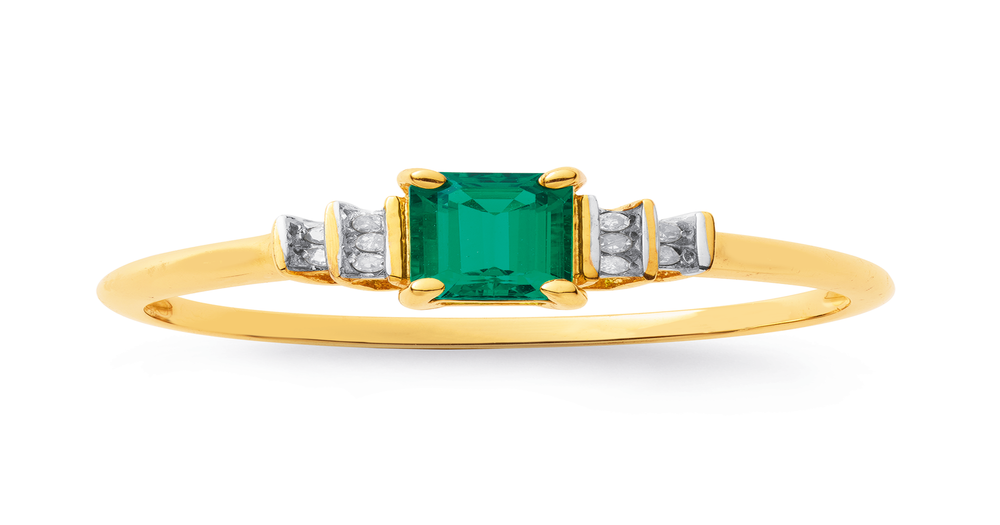 9ct, Created Emerald & Diamond Ring in Green | Goldmark (NZ)