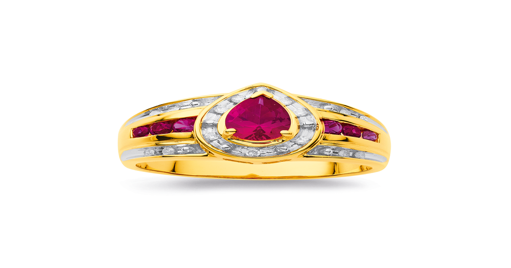 9ct, Created Ruby And Diamond Ring in Red | Goldmark (NZ)