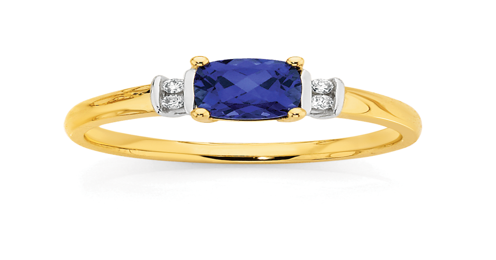9ct, Created Sapphire & Diamond Ring in Blue | Goldmark (NZ)