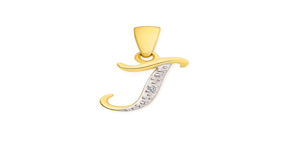 9ct Gold Diamond Initial J Pendant | Goldmark (NZ)