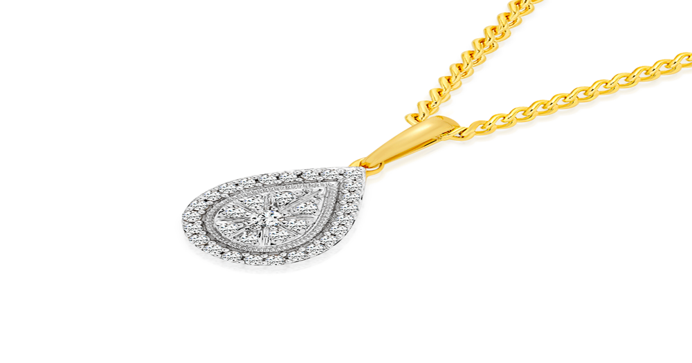 9ct Gold Diamond Pear Pendant | Goldmark (NZ)