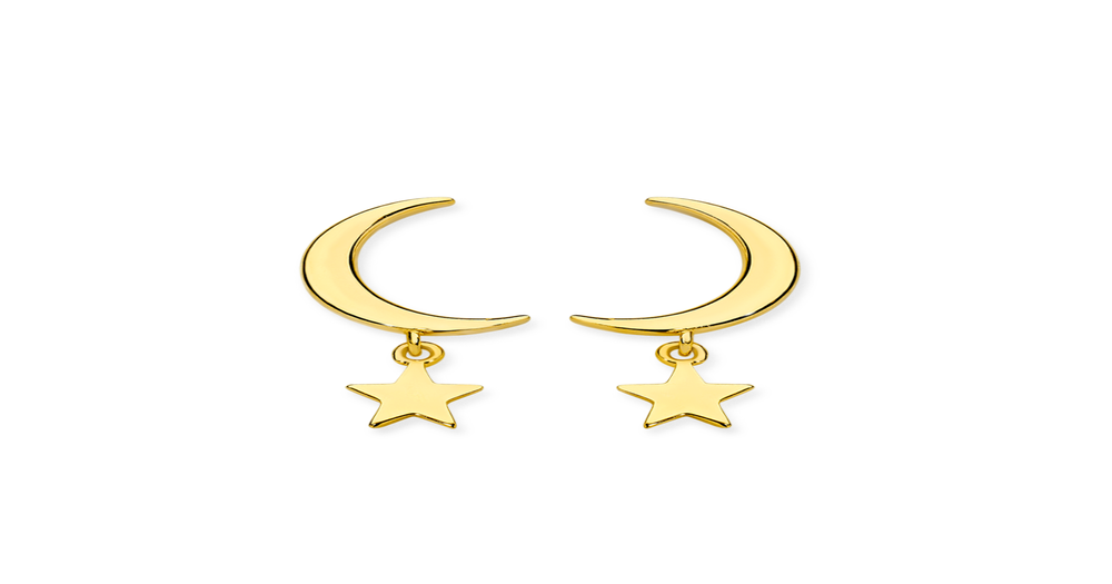 9ct Gold Moon & Star Drop Stud Earrings | Goldmark (NZ)