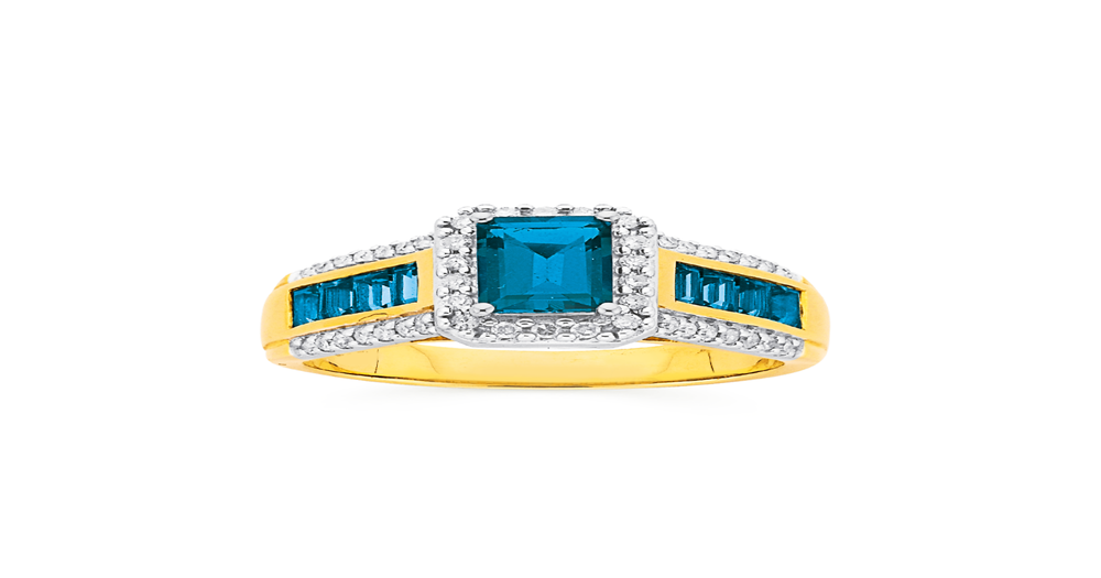 9ct, London Blue Topaz & Diamond Ring in Blue | Goldmark (NZ)