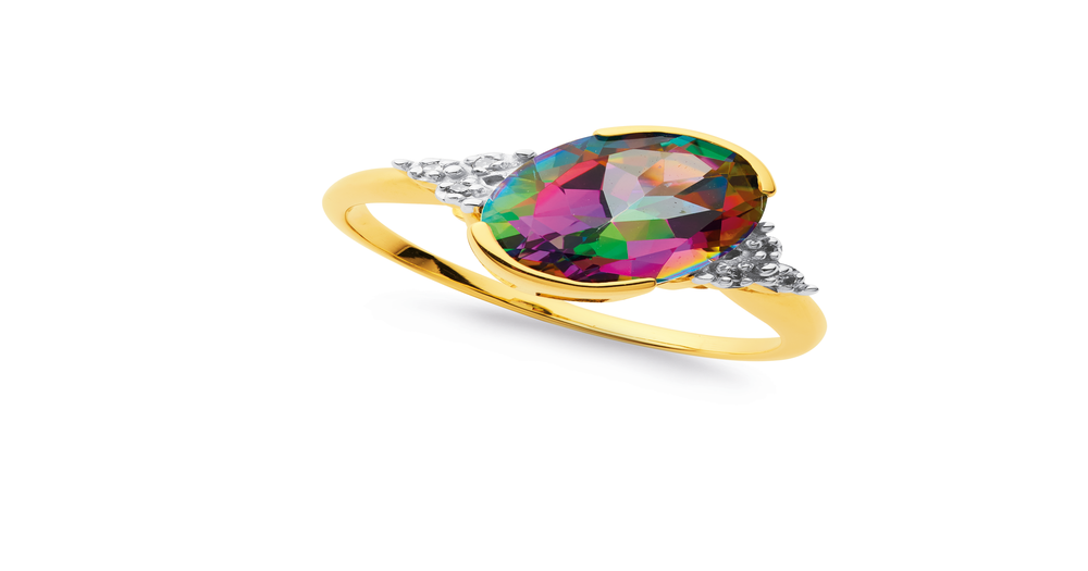 9ct, Oval Mystic Green Topaz And Diamond Ring in Green | Goldmark (NZ)