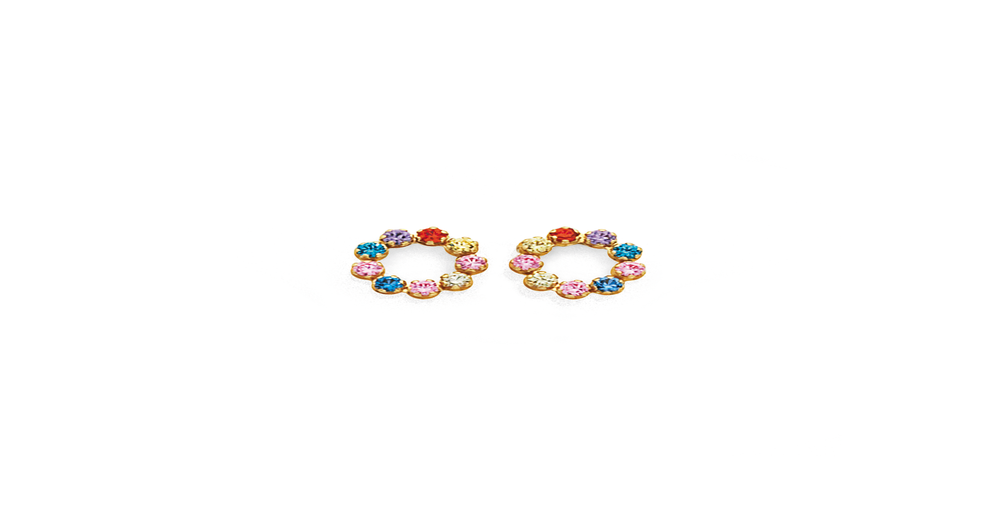 9ct, Rainbow Cubic Zirconia Circle Earrings in Multi-colour | Goldmark (NZ)