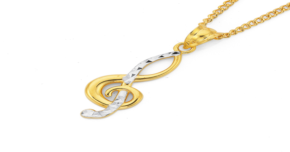 9ct Two Tone, Diamond-cut Treble Clef Pendant | Goldmark (NZ)