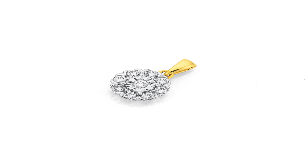 9ct Two Tone, Gold Diamond Halo Pendant | Goldmark (NZ)