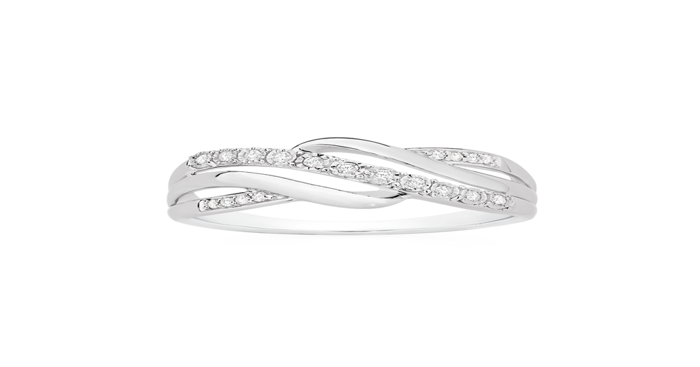 9ct White Gold Diamond Crossover Ring | Goldmark (NZ)