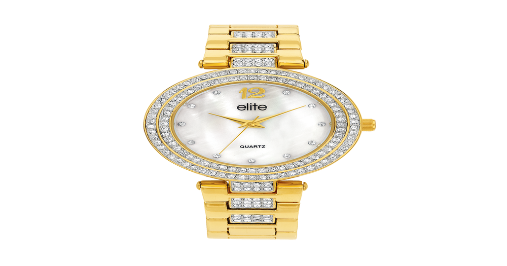 Elite Ladies Gold Tone Set Mop Dial Watch 5088377 in Gold | Goldmark (NZ)