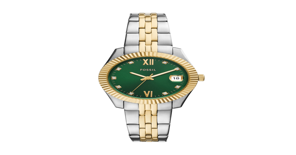 Fossil Scarlette Green Dial Two Tone Bracelet in Silver | Goldmark (NZ)