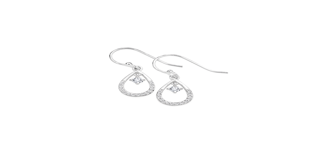 Silver Fine Cz Pear Frame With Cz Drop Earrings in White | Goldmark (NZ)