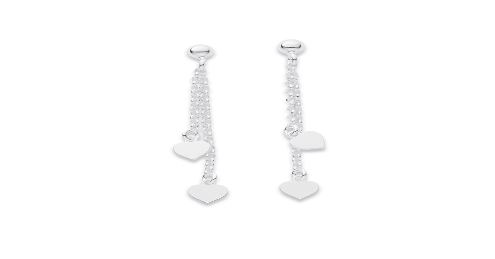 Silver Two Drop Heart Earrings | Goldmark (NZ)