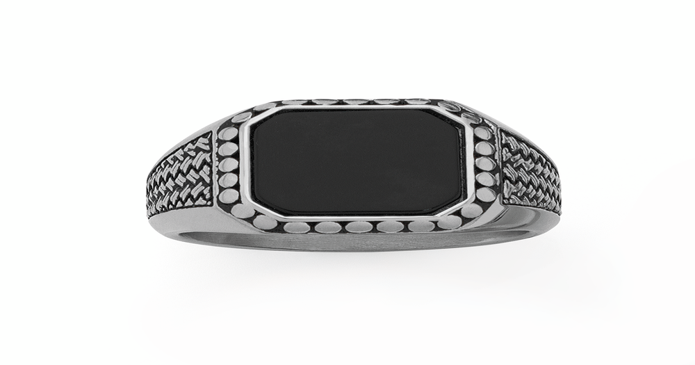 Steel Black Enamel Square Oxidised Signet Ring | Goldmark (NZ)