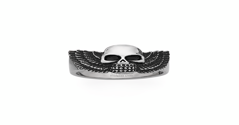 Steel Fearless Skull With Wings Ring | Goldmark (NZ)