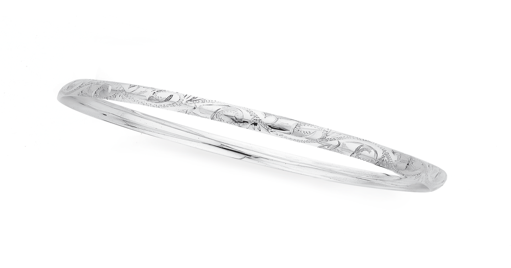 Sterling Silver 65mm Engraved Solid Light Bangle | Goldmark (NZ)