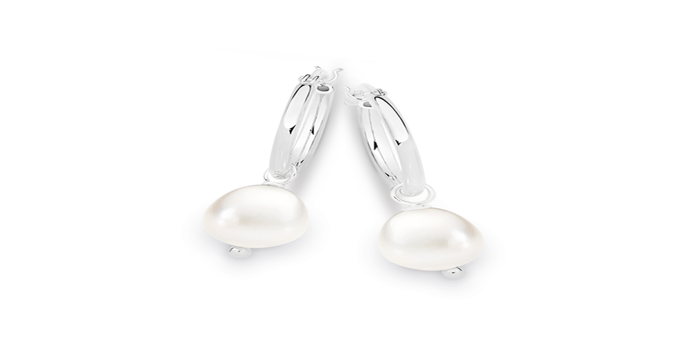 Sterling Silver Baroque Pearl Hoops in White | Goldmark (NZ)