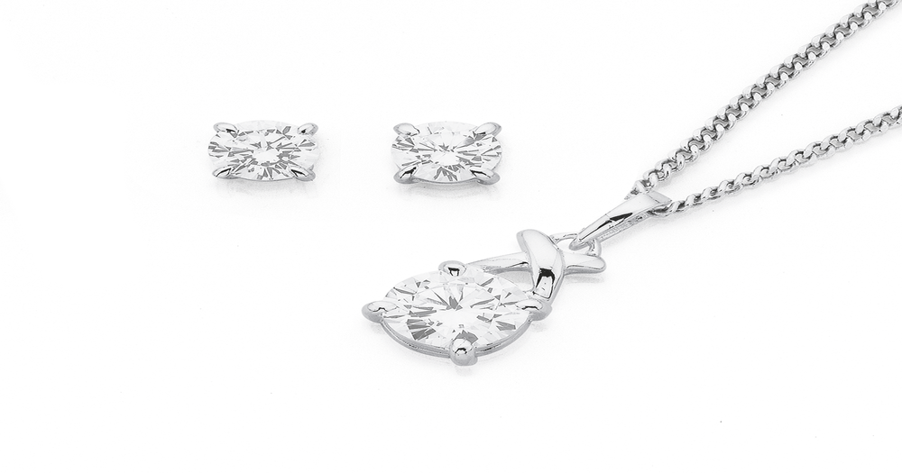 Sterling Silver Cz Pendant & Earrings Set | Goldmark (NZ)